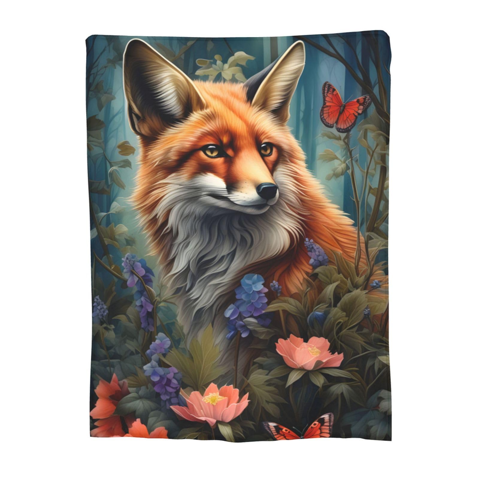 amepay Fox Blanket Gifts for Kids Girls Forest Flowers Animal Butterfly Flannel Throw Blankets Soft Comfy Lightweight for Home Decor Couch Bed Sofa 60x50 Inches
