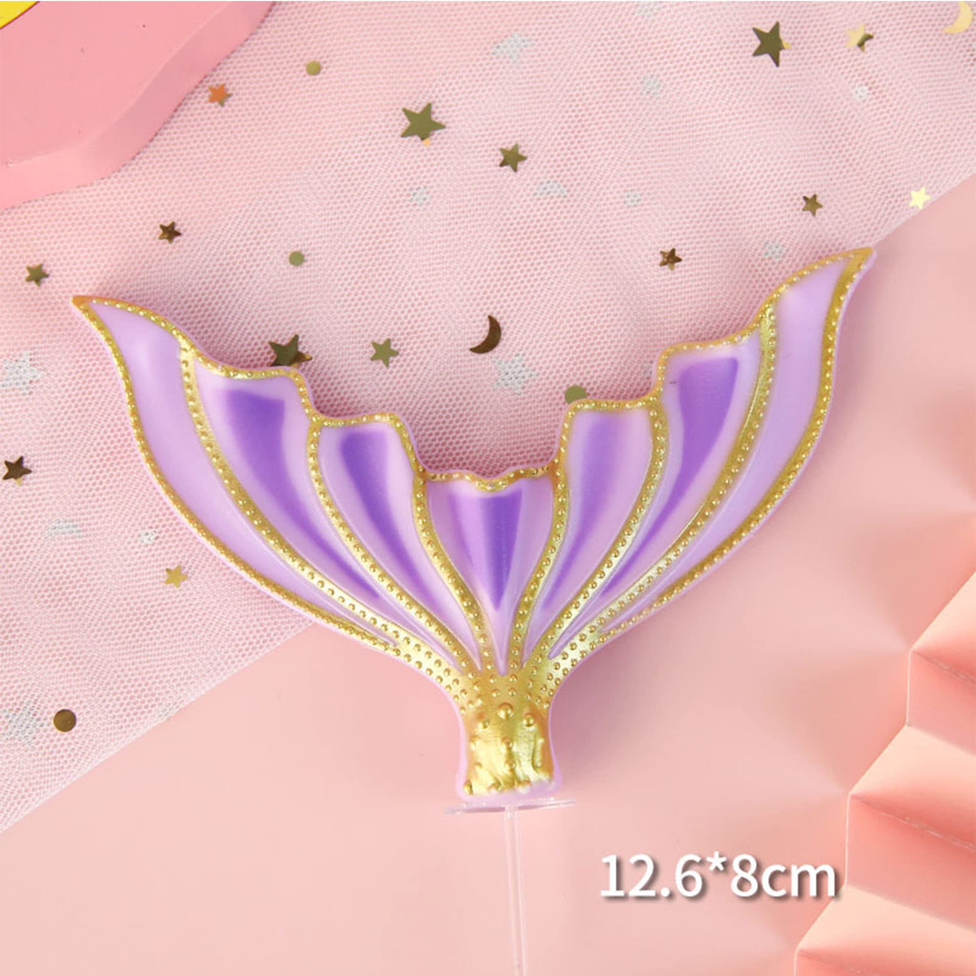 2Pcs mermaid ocean theme cake topper fishtail cake (x2) decoration baby shower children's birthday party cake decoration plug-in