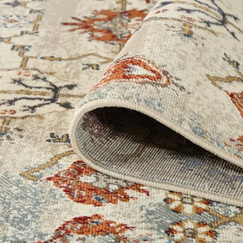 AMER Rugs Allure Collection, 8x10 Area Rug, Rectangular Oriental Rugs for Living Room, 0.38" Low Pile Indoor Rugs for Dining Room, Bedroom, Kitchen, Office, High Traffic Area - Elina Beige