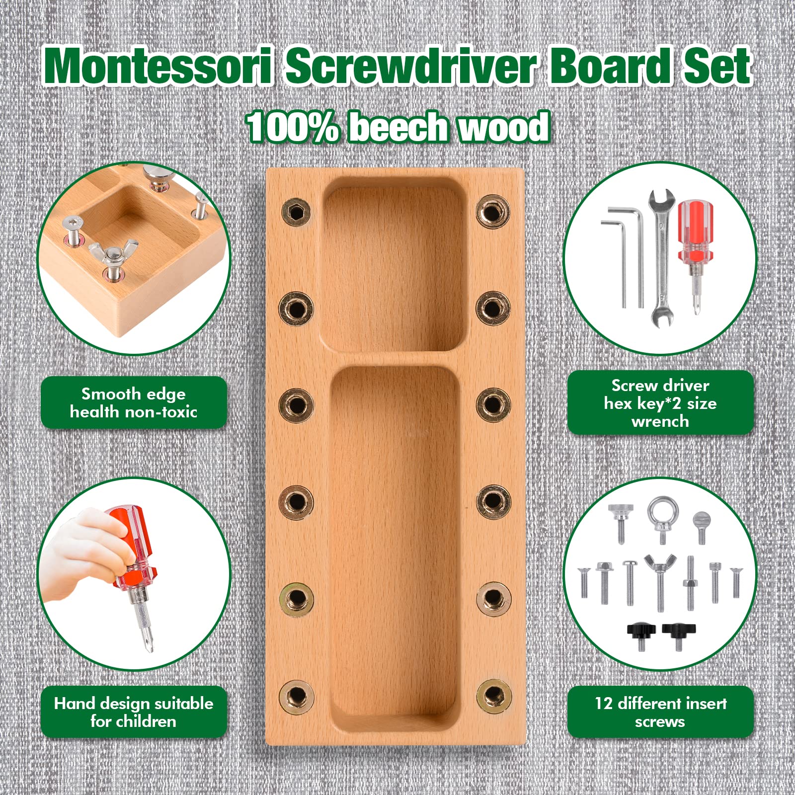 Sunix Montessori Screw Driver Board for Kids, Screw Sorter Game Basic Skills Educational Sensory Learning Toy for 3 4 5 Year Old Kids Toddlers, Preschool, Classroom STEM Montessori Toy