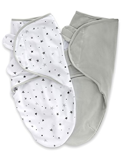 Ely's & Co. Adjustable Swaddles for Newborn, Baby Swaddles 0-3 Months, Velcro Swaddle Sack for Baby Girl/Boy, 2 Pack (Grey Star)
