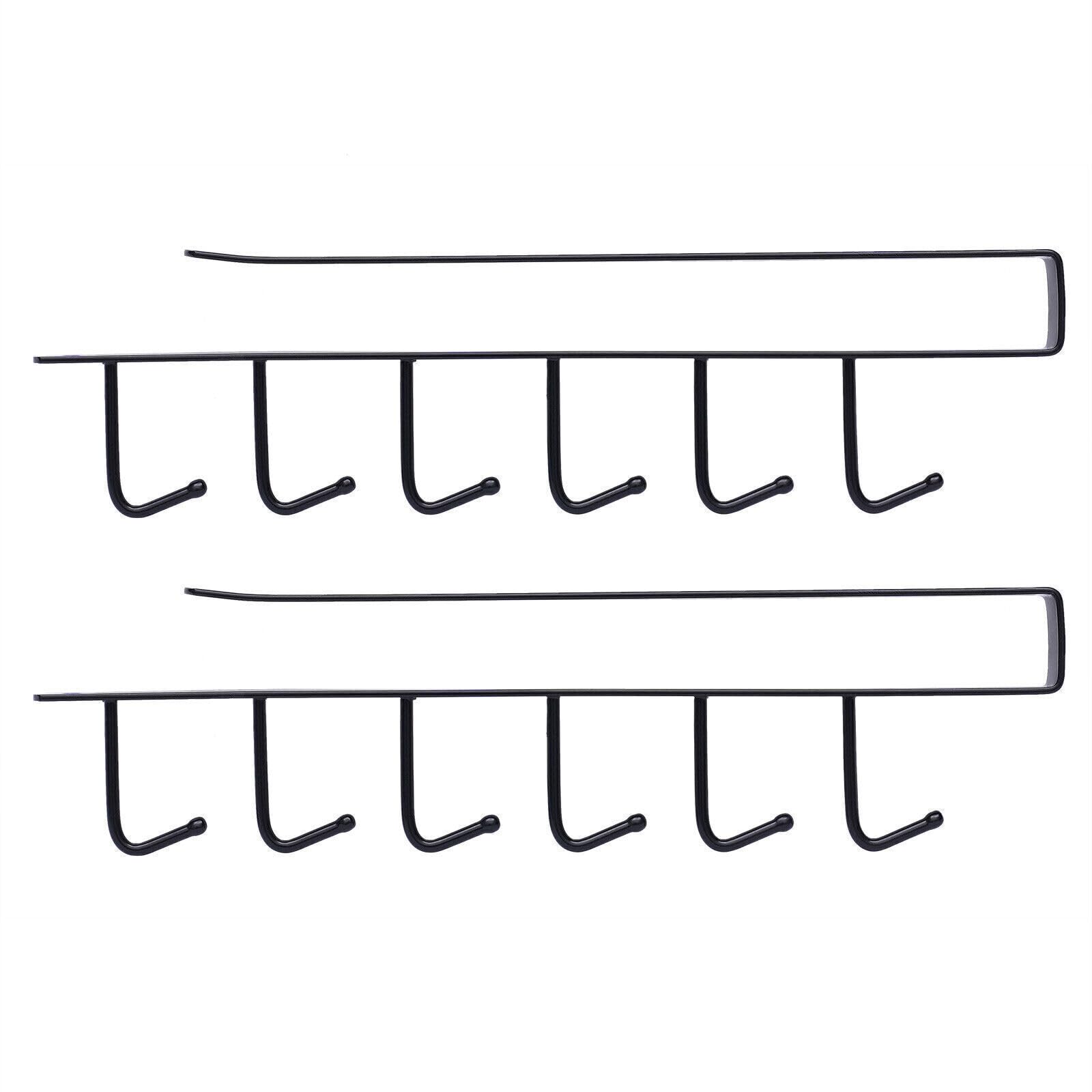 2PCS Kitchen Hook, 6-Hooks Mug Hooks, Mug Holder Rack Under Cabinet, Cups Wine Glasses Storage Hooks, Coffee Cup Mug Holder, Mug Hooks Under Shelf, Racks Under Cabinet, for Flat Buttom Cabinet