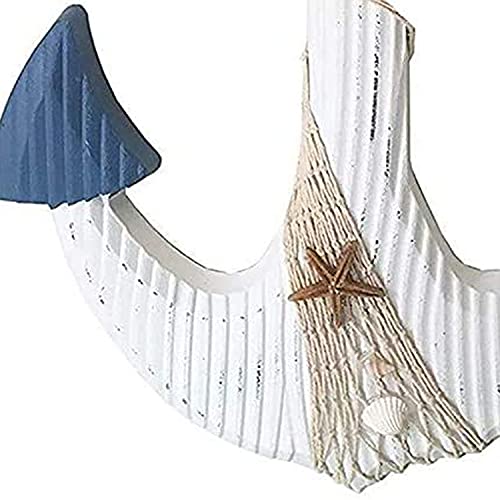 Rainbow Handcrafts Nautical Rustic Wooden Anchor with Rope Crosses Wall Art Decor,Boat Wheel,Hanging Wood Crossbar Anchor Decorative Home Bathroom Office Beach Theme Decoration 18''H (White)