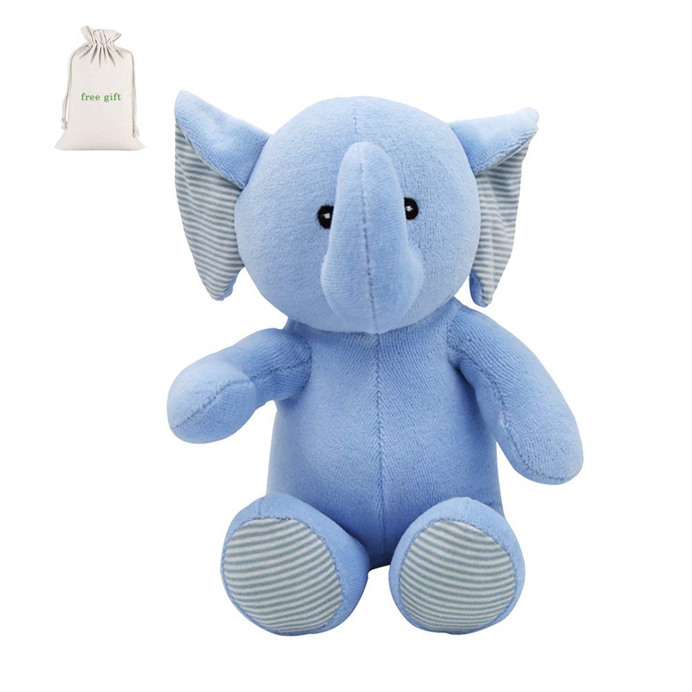Benaturalbaby Organic Cotton Animal Elephant - Soft Toy Stuffed Animal Plush Elephant (Infant Baby First Lovely Elephant), 7.9 inch (Blue)