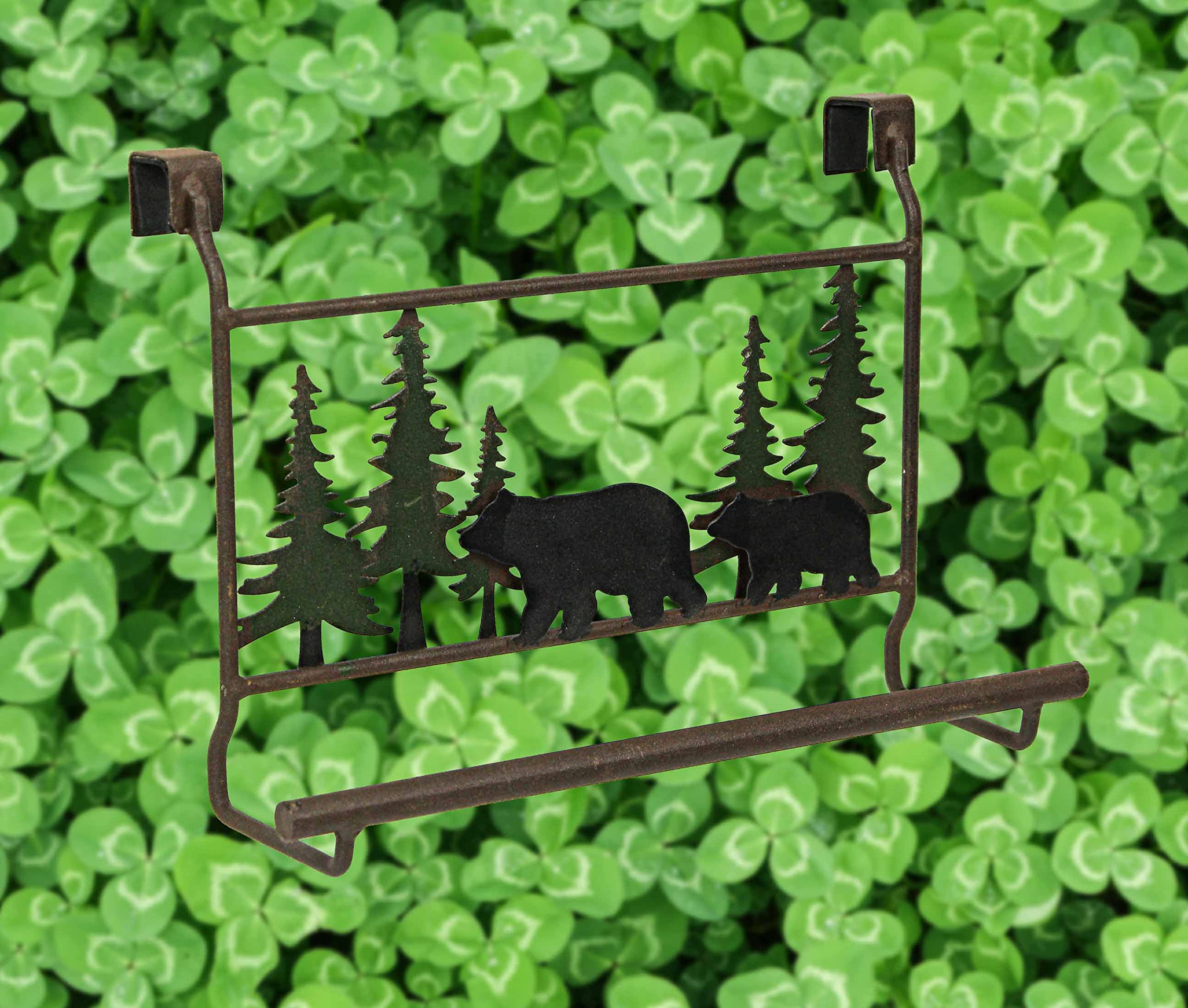 Metal Rustic Black Bear Family Door Mounted Towel Rack Kitchen Cabinet Organizer