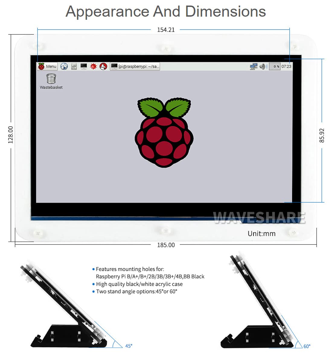 waveshare Display Kit Compatible with Raspberry Pi 4 Model B 7inch Capacitive Touch LCD Micro Card and etc.
