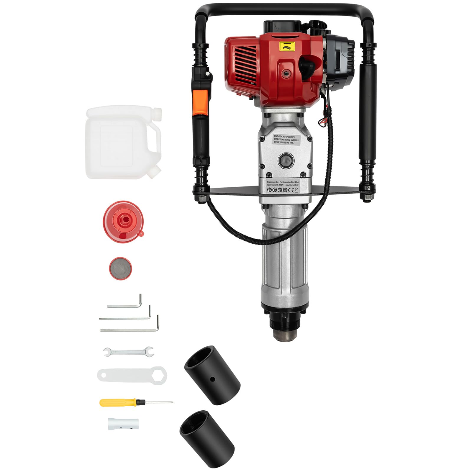 52CC Gas Powered T-Post Driver with Air-Cooled Cooling System 1900W Portable Petrol Piledriver Single Cylinder Gasoline Petrol Garden Fencing Tool Machine for Professional, Daily Household