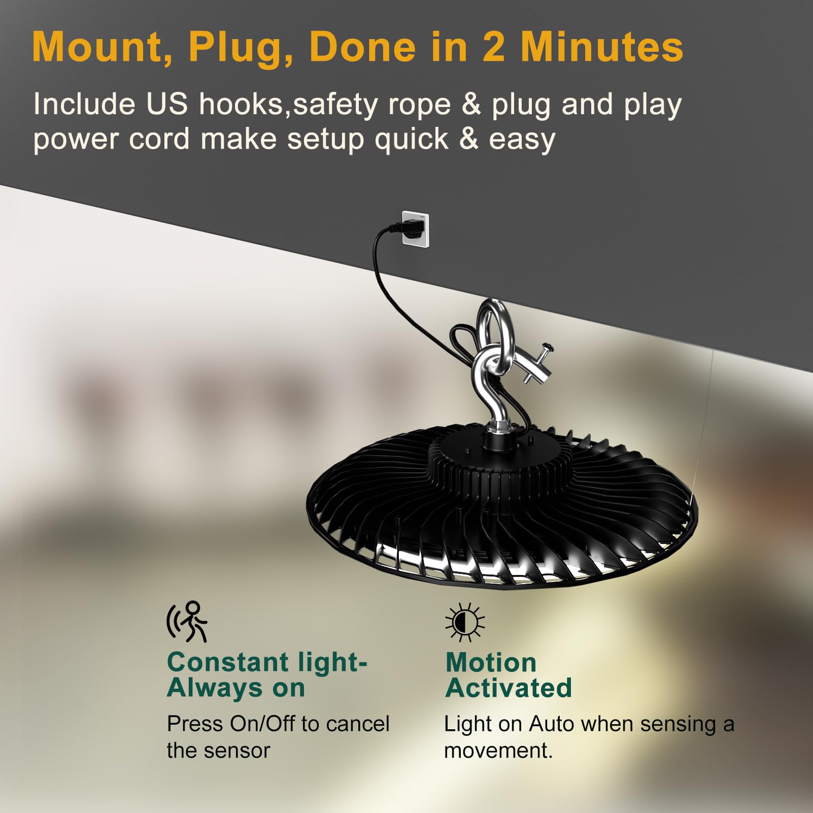 ACOHOOK Smart 320W LED High Bay Light with Motion Sensor, 48000lm (Eqv.1200W MH/HPS) High Bay LED Shop Light 100-277V Commerical Grade UFO Lights(Remote Buy Separate)