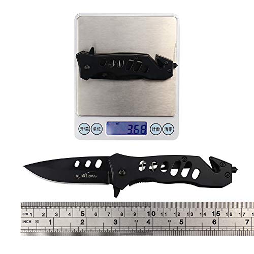 ALBATROSS FK003-H EDC Multifunction Folding Pocket Knife,Spring Assisted Opening Knives with Liner Lock,Pocket clip,Glass Harmer,Seatbelt Cutter, 9-holes