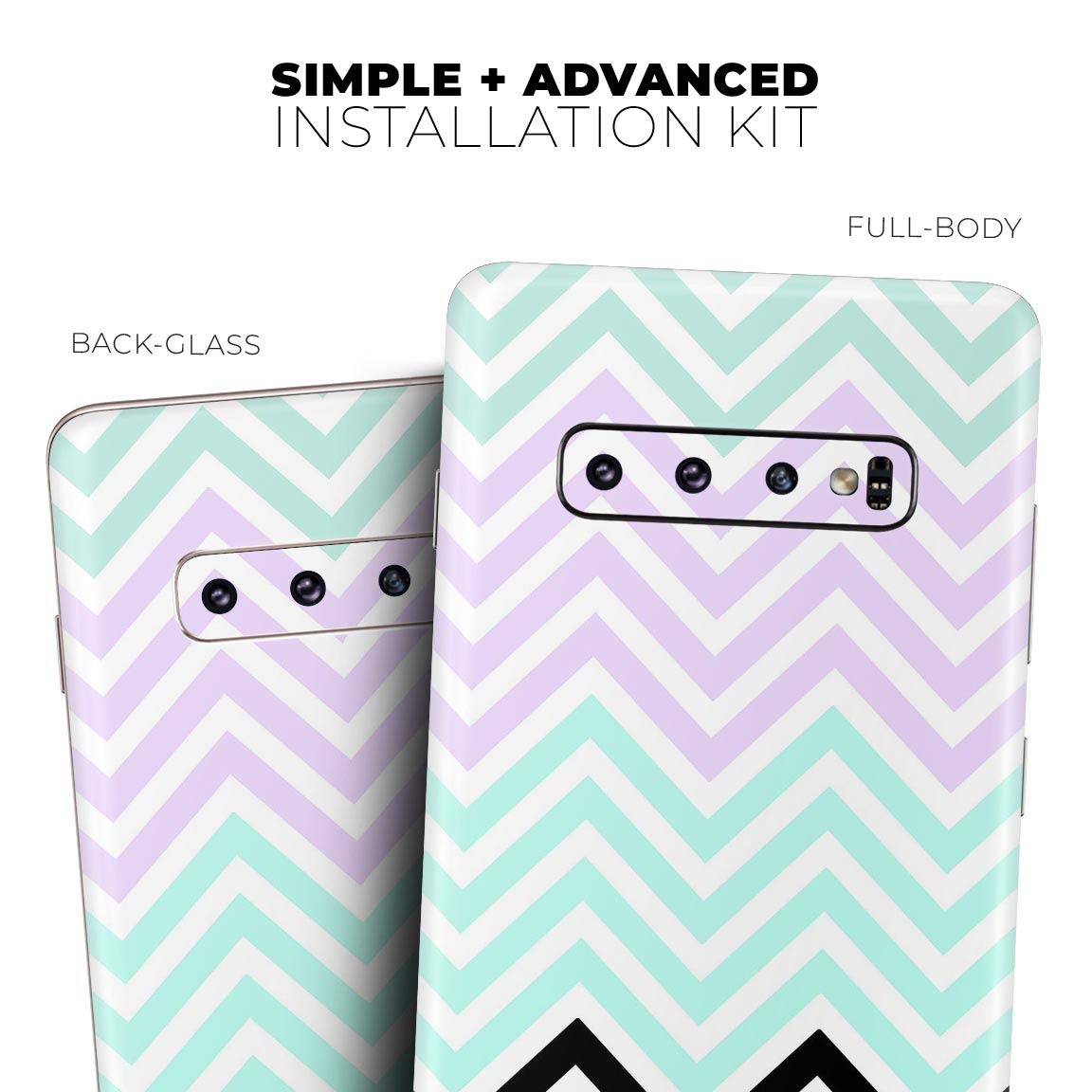 DesignSkinz Light Teal & Purple Sharp Black Chevron Protective Vinyl Decal Wrap Skin Cover Compatible with The Samsung Galaxy S20 (Screen Trim & Back Glass Skin)
