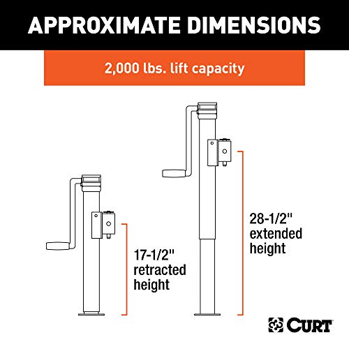 CURT 28321 Weld-On Pipe-Mount Swivel Trailer Jack, 2,000 lbs. 10 Inches Vertical Travel, black