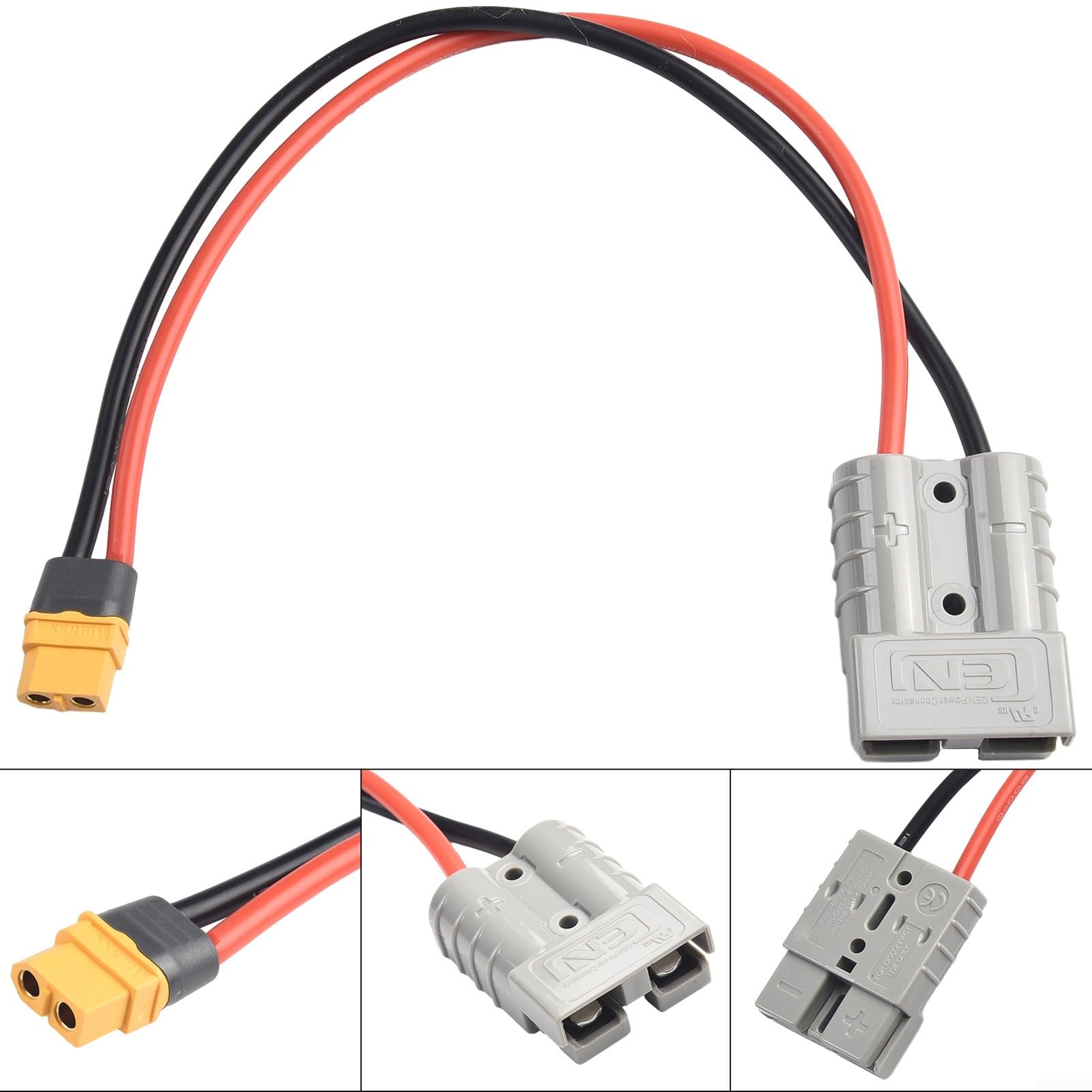 50AMP 600V Connector Plug To XT60 Adapter 12AWG 30cm Male Cable Solar Panel to Lithium Battery Connector Adapter for RC Battery Solar Portable Power Power Station and Solar Panel