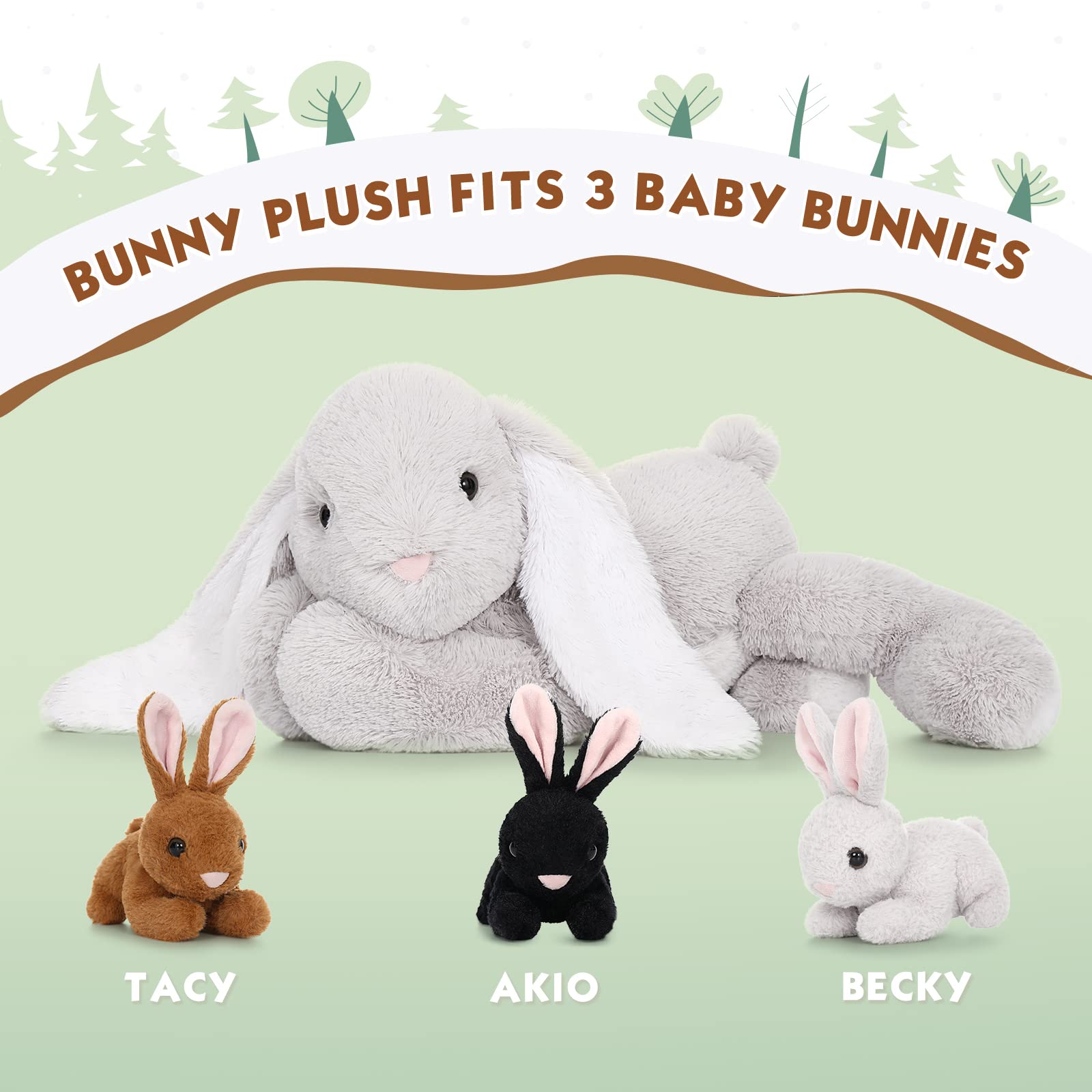 BENINY 4Pcs Bunny Stuffed Animal - 24"" Large Stuffed Bunny Rabbit Plush Toy Gifts for Kids - Cuddly Mommy Bunny Surprise with 3 Small Bunnies