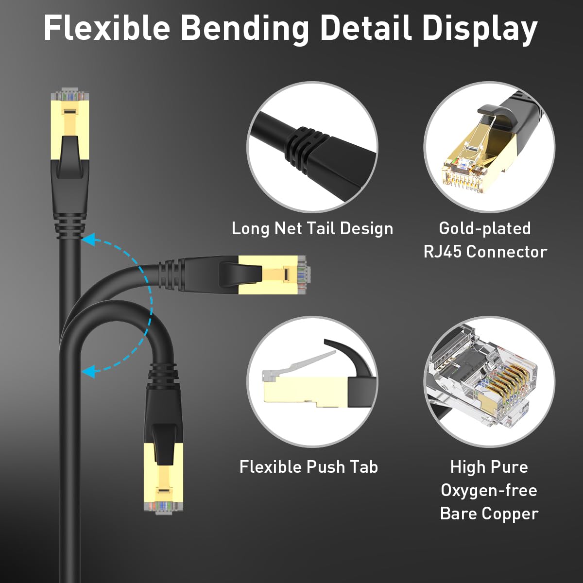 50ft ethernet Cable,Cat 8 Ethernet Cable with 40Gbps 2000Mhz High Speed Internet Cable,50 Foot LAN Cable, Gold Plated RJ45 Connector for Modem/Router/PS3/4/5/Gaming/PC, Black