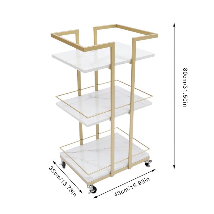 3 Tier Rolling Cart, Utility Manicure Trolley, Open Design Metal Storage Rolling Barber Cart for Kitchen, Living Room, Studio, Bedroom, Balcony, Universal Wheels with Lock