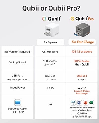 MAKTAR Qubii Pro USB-A Flash Drive, Auto Backup While Charging, MFi Certified Compatible with iPhone/iPad, Memory Stick iPad External Photo Storage for MacBook/Laptops/PC Photo Stick