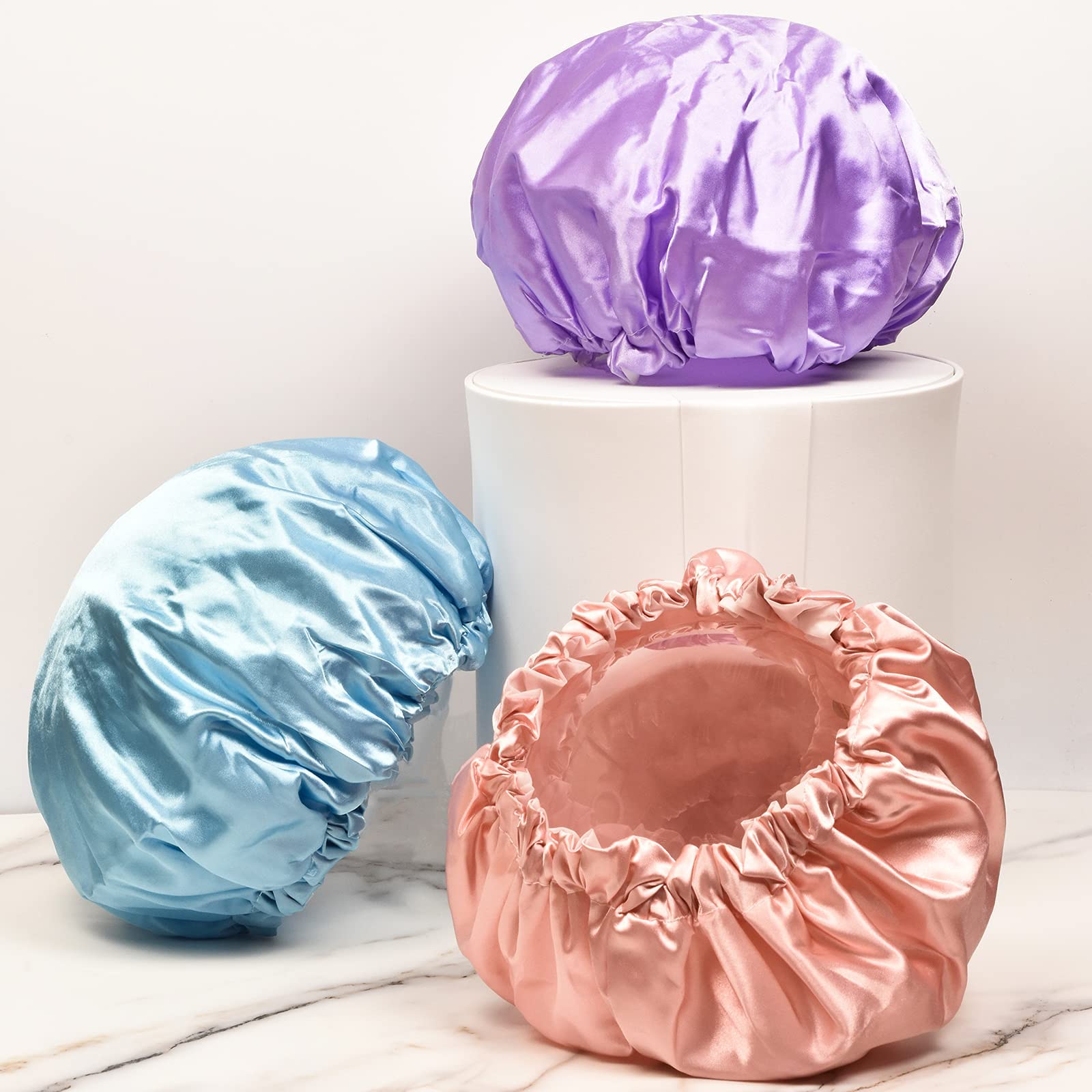 SMILCO 4 Pack Shower Caps, Double Waterproof Layers Reusable Bath Caps for Women Hair Protection