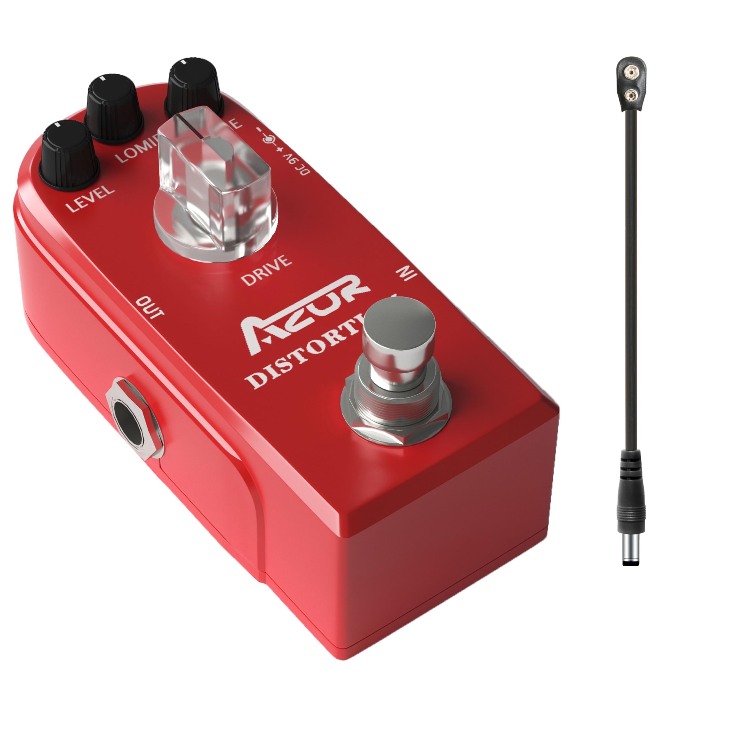 AZOR Vintage Distortion Guitar Effect Pedal with Guitar Pedal Power Cable Classical Electronic Pedal Aluminium-alloy Red