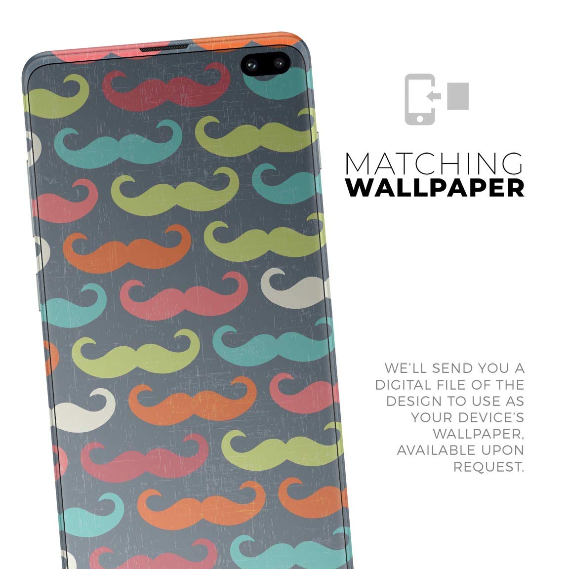 DesignSkinz Colorful Scratched Mustache Pattern Protective Vinyl Decal Wrap Skin Cover Compatible with The Samsung Galaxy S20 (Screen Trim & Back Glass Skin)