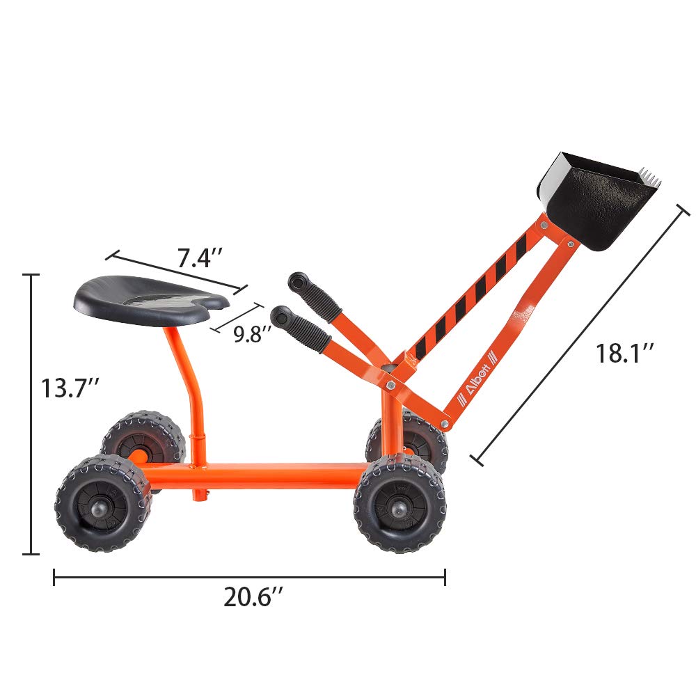 Albott Ride On Bulldozer Metal Excavator Toy with a Long Base and 4 Wheels, Great for Sand, Dirt and Snow, Outdoor Play