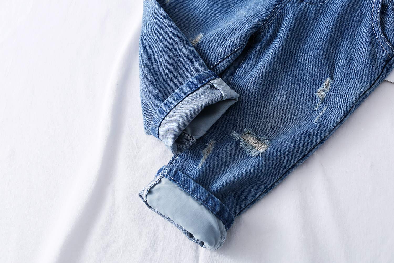 KIDSCOOL SPACE Baby Boy Girl Jean Overalls,Toddler Ripped Denim Cute Workwear,Light Blue,2-3 Years