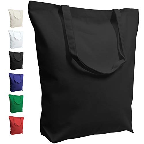 TOPDesign 2 | 6 | 12 Pack Super Strong Large 17.5"x16.5"x5" 10oz Cotton Canvas Tote Bag, Reusable Grocery Shopping Bags, Blank Black Bags for Crafts, DIY Your Creative Designs (Pack of 2)