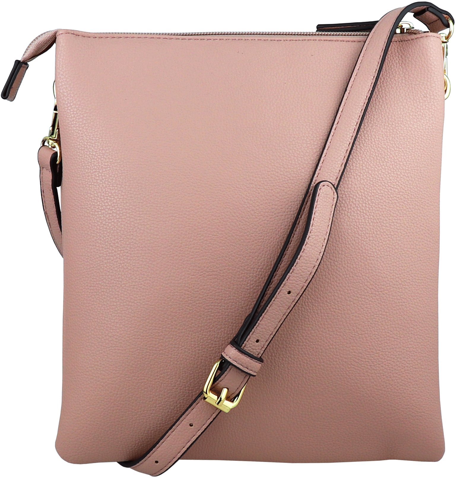 B BRENTANO Vegan Double-Zip Pocket Crossbody Handbag Purse wih Big Tassel Accent (Blush)