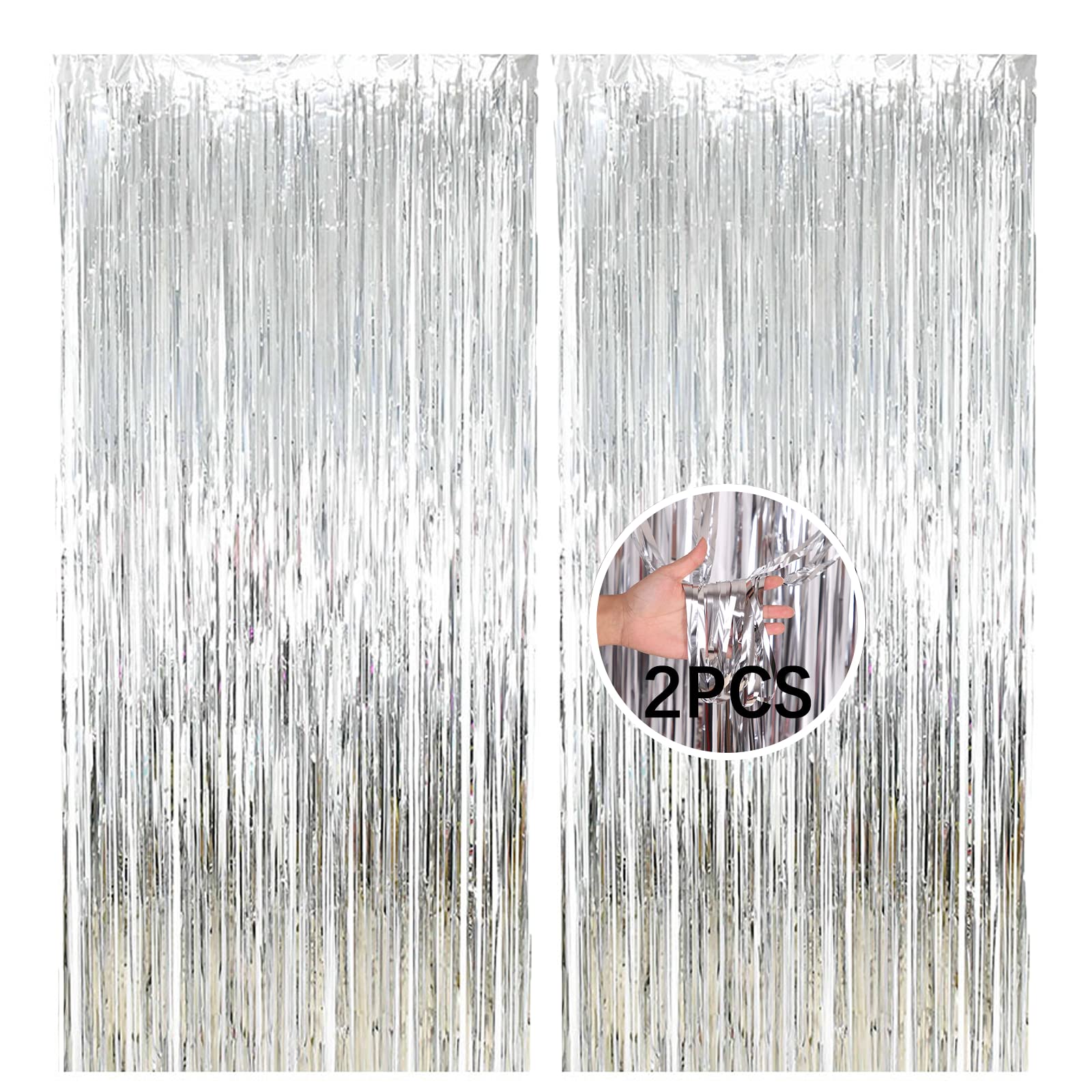 2Pcs Pink Tinsel Foil Fringe Curtains Party Decorations Tinsel Curtains Streamers Backdrop 3.3ft *8.3ft Door Streamers Photo Booth Backdrops Foil Curtain for Birthday Party Backdrop Decorations