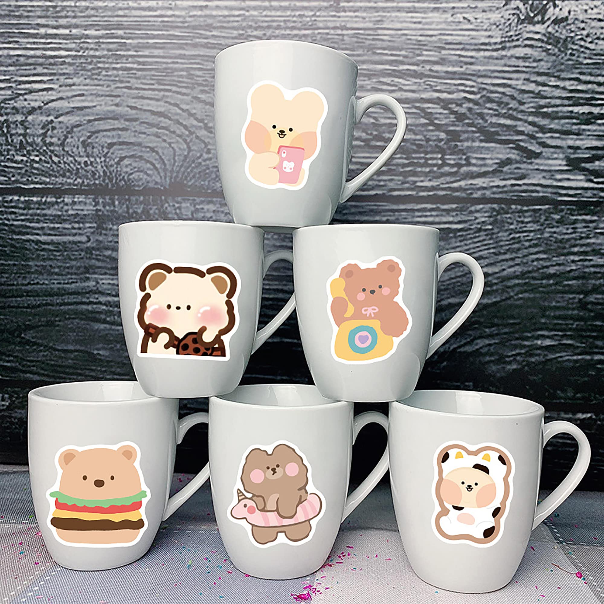 60 Pcs Cute Cartoon Bear Stickers Kawaii Waterproof Decal Decorative Aesthetic Phone Laptop Cups Scrapbook Decor