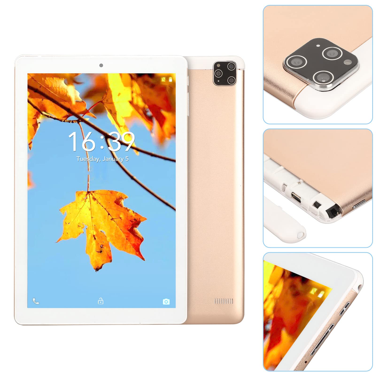 Acogedor 10.1inch Android Tablet, 1920x1200 HD Display MTK6592 CPU 4GB RAM 64GB ROM 5G WiFi Tablet with Dual Camera, Dual Card Dual Standby, 5000mAh, Gold