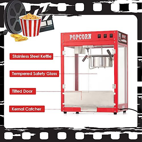 Garvee Commercial Popcorn Machine - Electric Extra Large Popcorn Popper Machine 8 oz Kettle, Popper Popcorn Maker for 60 Cups for Batch,Movie Theater Poppers Machine with 10 PACK Popcorn Buckets