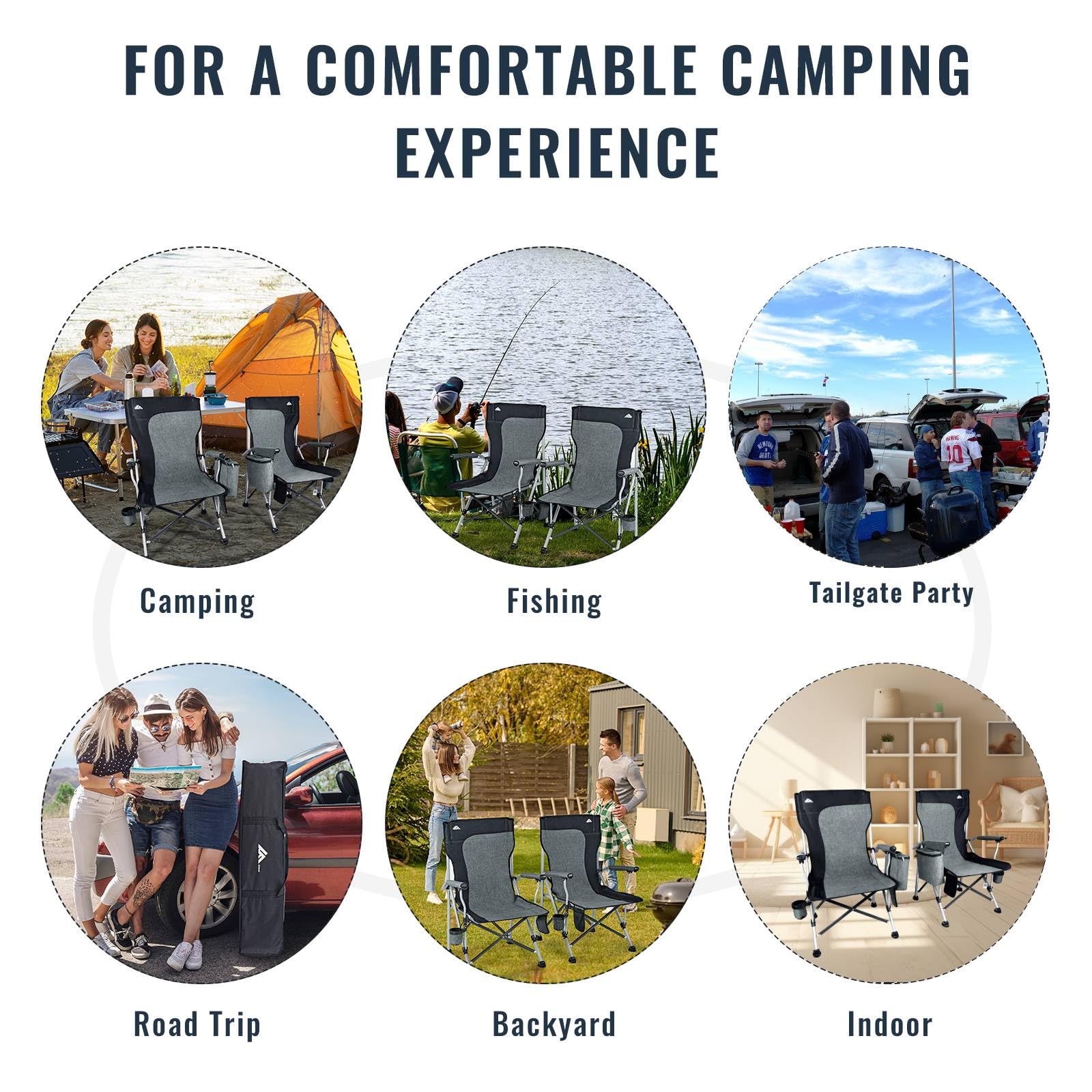 Ablazer 2 Pack Camping Chairs for Adults, Portable Hunting Chair Supports 350lbs, Oversized Heavy Duty Folding Chair for Camping Padded Seat Outdoor Lawn Folding Chair with Side Pockets