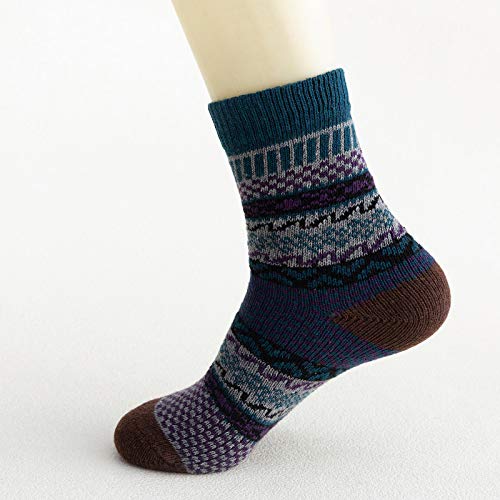 5 Socks Vintage Womens Winter Socks Pack Warm Knit Cold Wool Soft Socks Clothes (Black,Gray,White,Blue,Red-1, One Size)