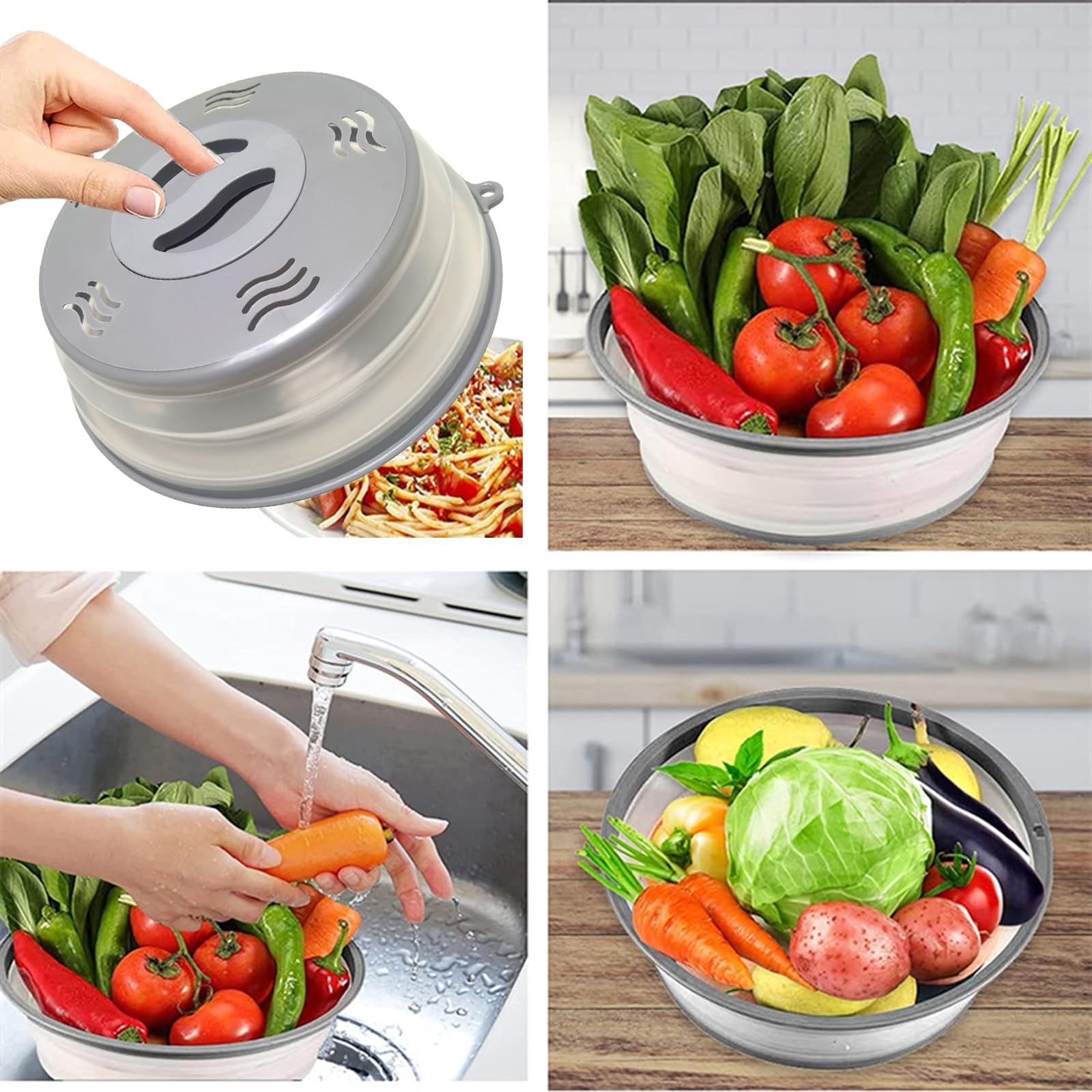 Microwave Splatter Cover Vented for Food, Splatter Guard & Colander Kitchen Gadget for Fruit Vegetables Microwave Plate Cover with Hook Hole,Dishwasher-Safe,BPA-Free Silicone & Plastic (Pink)