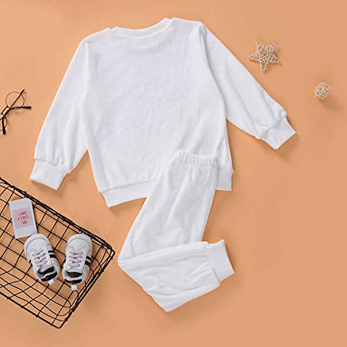 Mubineo Toddler Girl Boy Casual 2 PCS Solid Sweatsuit Set Basic Rib Knit Pullover Tops Pant Outfit (Q2 White, 6T)