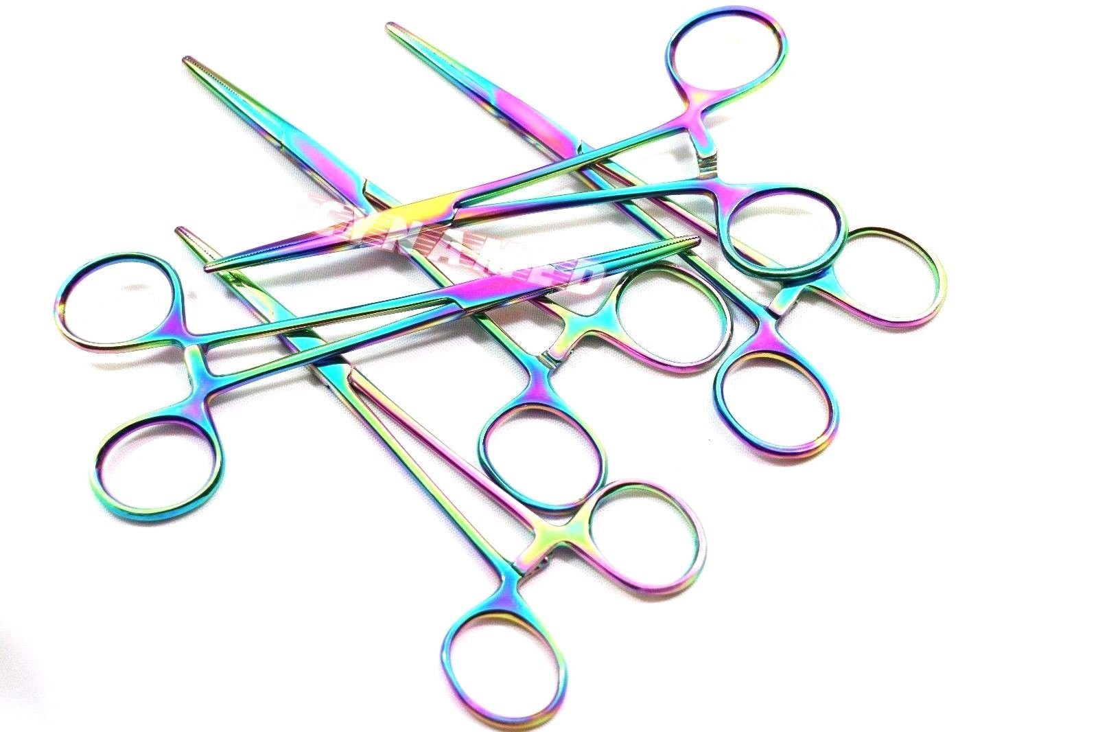 New 5 EA Premium AUTOCLAVABLE Kelly HEMOSTAT Forceps 5.5" Straight Multi Rainbow Color