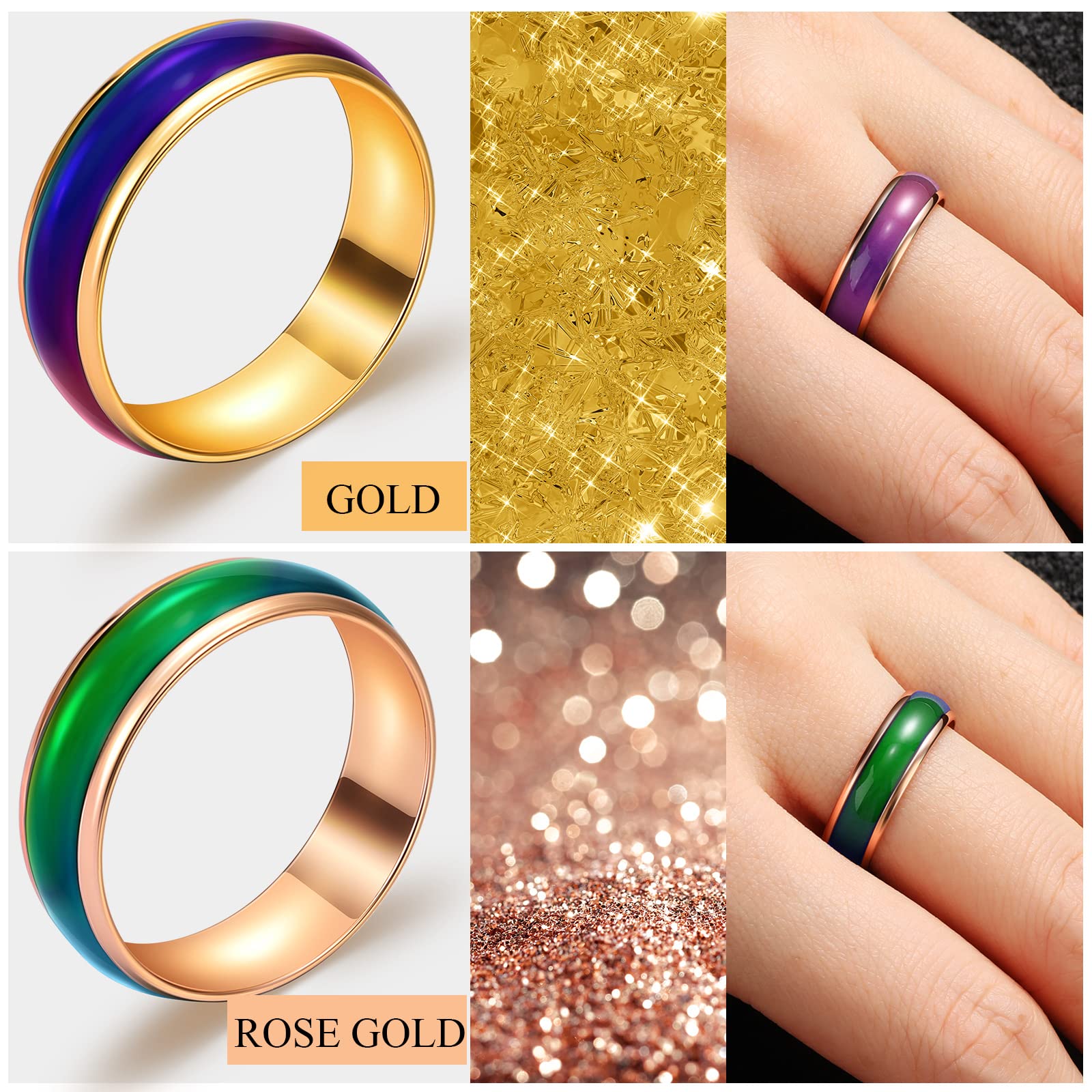 60 Pcs Stainless Steel Mood Ring Emotion Temperature Color Changing Ring for Men Women Wedding Band (0.67 Inch)
