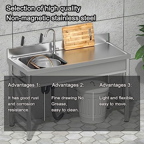 Commercial Restaurant Sink, Stainless Steel Utility Sink Free-standing Kitchen Sink, Double Bowl Restaurant Kitchen Sink Set with hot and cold water faucet for Restaurant, Cafe, Bar, Hotel