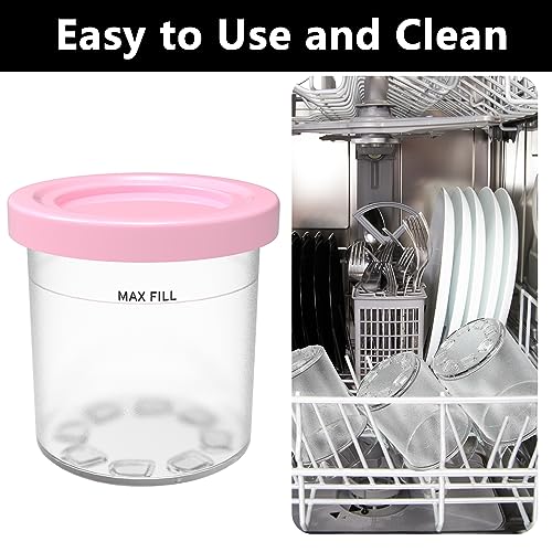 Aooba Extras Containers 16oz, Replacement for Ninja Creami Pints And Lids, Compatible with NC299AMZ NC301 NC300 Series, BPA Free & Dishwasher Safe Leak Proof (Pink/Blue)