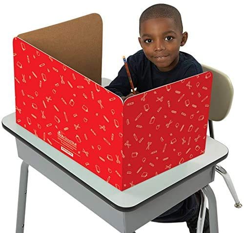 Really Good Stuff Standard Privacy Shields for Student Desks β Set of 12 - Matte - Study Carrel Reduces Distractions - Keep Eyes From Wandering During Tests , Red With School Supplies Pattern