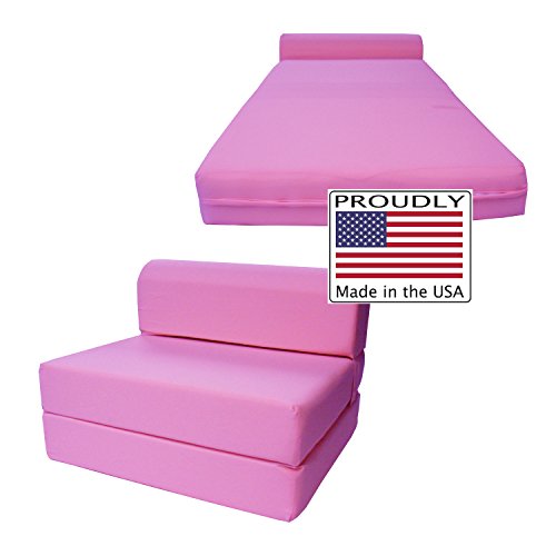 D&D Futon Furniture Pink Sleeper Chair Folding Foam Bed, 70 x 32 x 6, Studio Guest Foldable Sofa Bed, Couch, High Density Foam 1.8 Pounds.