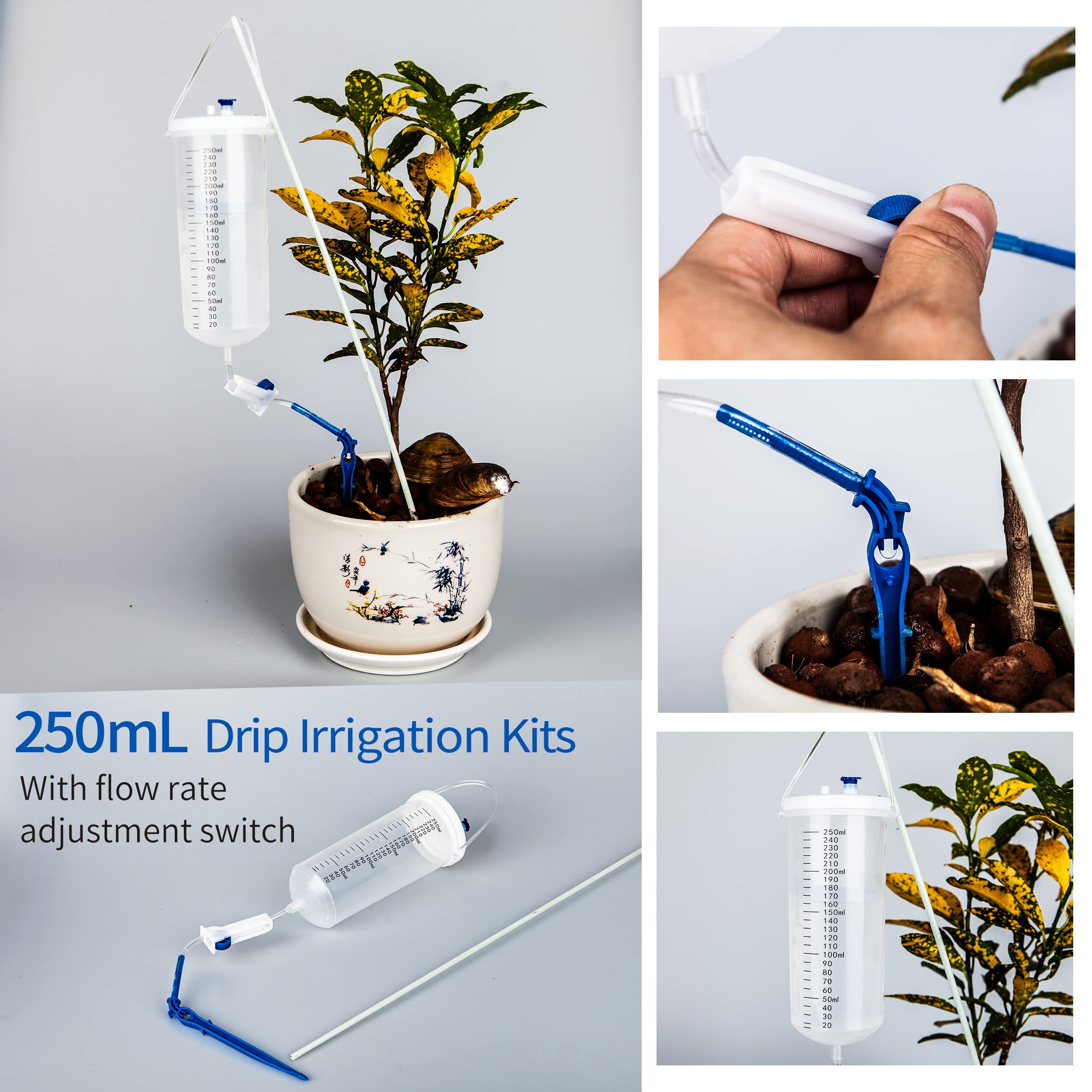 Adjustable Flow Plant Self Watering Devices Irrigation Drippers, Self Automatic Plant Watering System with 250ml Water Bag, for Indoor Outdoor Automatic Flower Watering Device Irrigation Kit with Slow