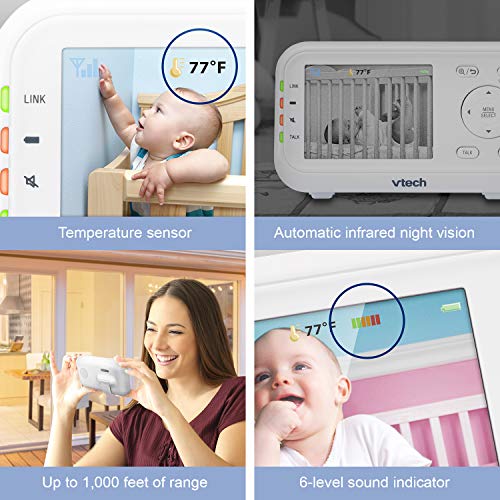 VTech VM3261-2 2.8β Digital Video Baby Monitor with 2 Pan & Tilt Cameras, Full Color and Automatic Night Vision, White