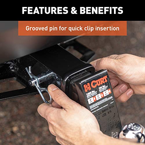 CURT 21582 Trailer Hitch Pin & Clip with Grooved Head, 5/8-Inch Diameter, Fits 2 or 2-1/2-Inch Receiver, Clear ZINC