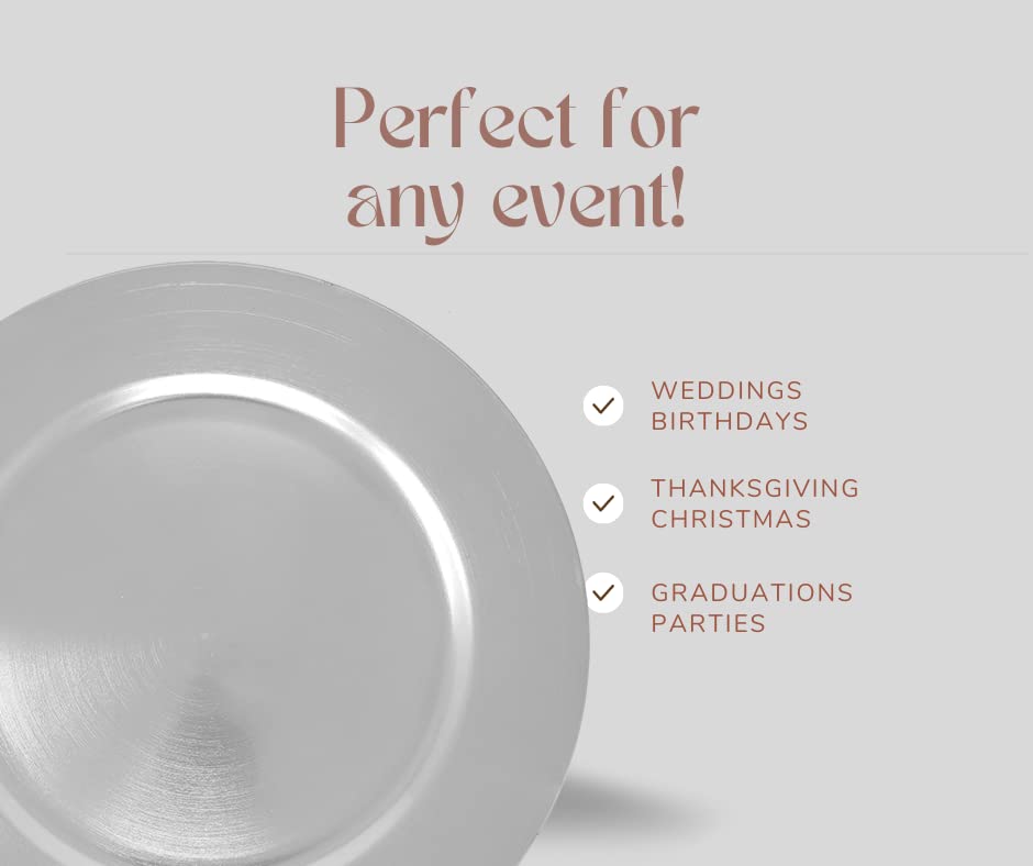 Ms Lovely Metallic Foil Charger Plates - Set of 6 - Made of Thick Plastic - Silver