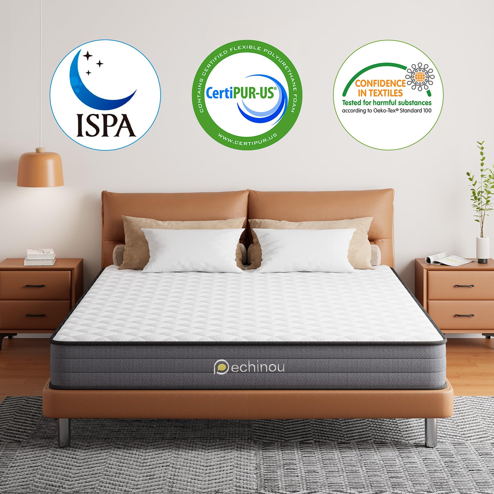 PECHINOU Full Size Mattresses, 6 Inch Hybrid Full Mattress in a Box with Memory Foam & Spring for Edge Support, Motion Isolation, Pressure Relief, Medium Firm Full Mattress, CertiPUR-US