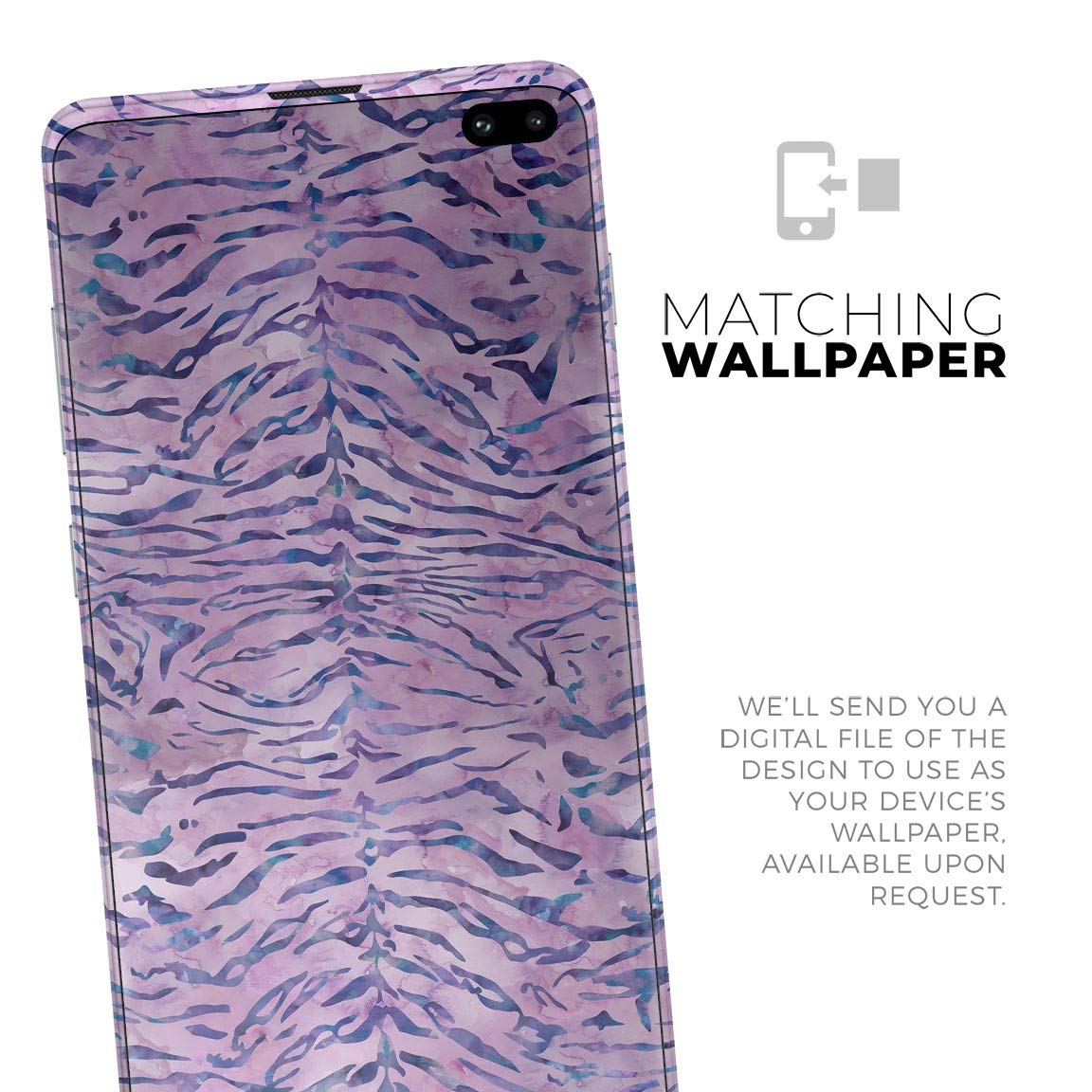 DesignSkinz Purple Watercolor Tiger Pattern Protective Vinyl Decal Wrap Skin Cover Compatible with The Samsung Galaxy S20 (Screen Trim & Back Glass Skin)