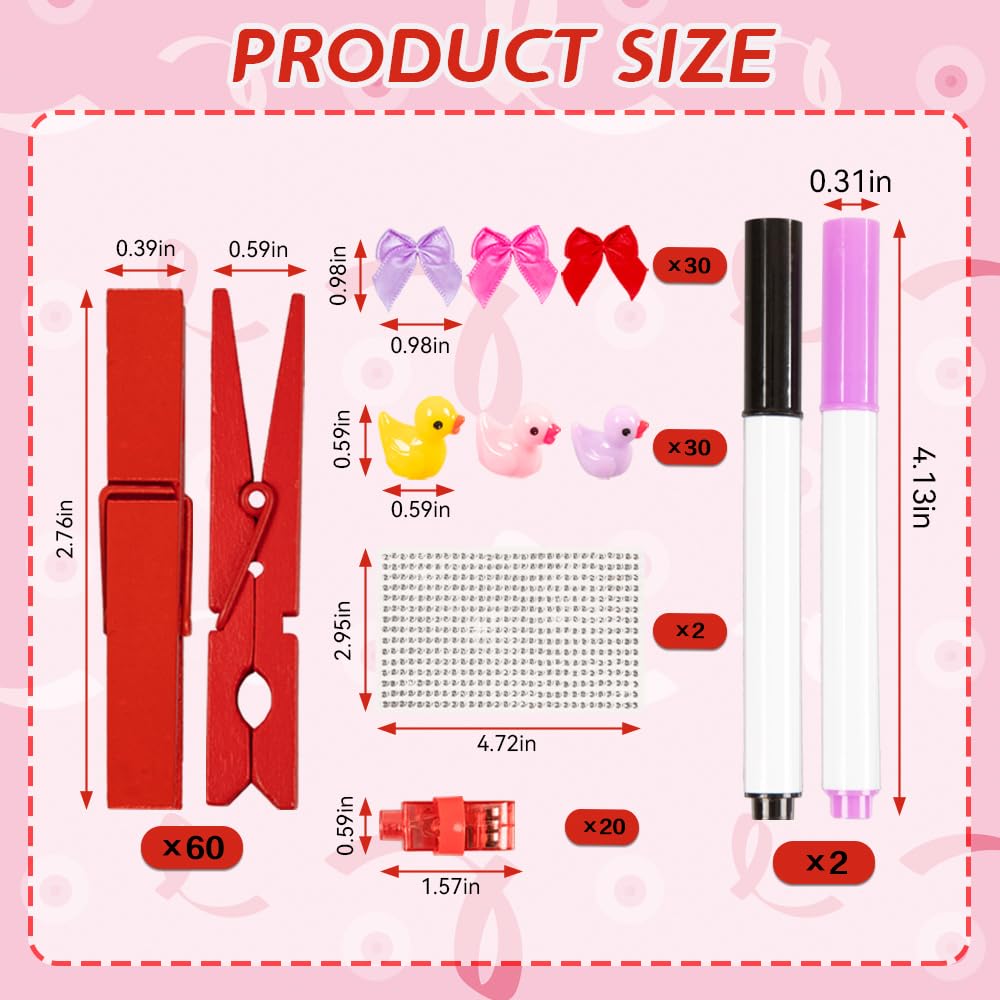 60 Set Cheer Pins Decorations Include 60 Cheer ClothesPins 30 Mini Resin Ducks 30 Mini Bows 20 Mini Lights and Two Self Adhesive Stickers Two Pens for Cheerleading Team Backpacks Cheer Gifts(Red)
