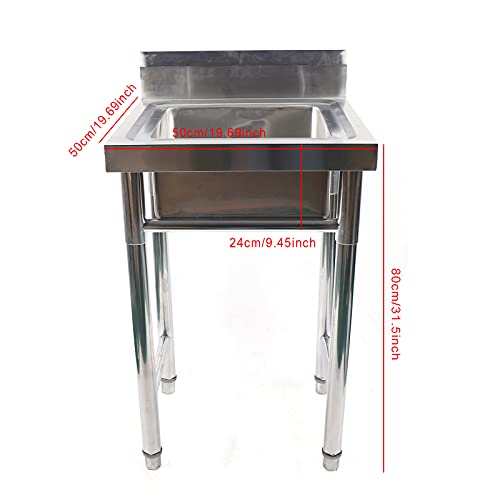 Commercial Stainless Steel Catering Sink, Catering Single Sink Utility Kitchen Wash Basin for Restaurant, Wash Table Single Bowl, 19.69x19.69 Inch