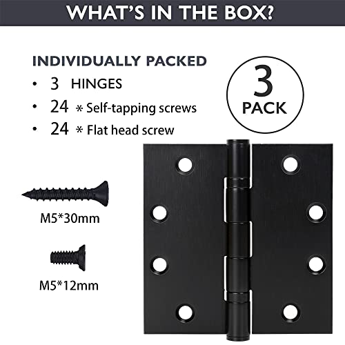 Black Heavy Duty Commercial Door Hinge with Silent Steel Plain Bearing, 4.5 inch X 4.5 inch, Thickness 3 mm Stainless Steel,Super Bearing Capacity(3 Pack)